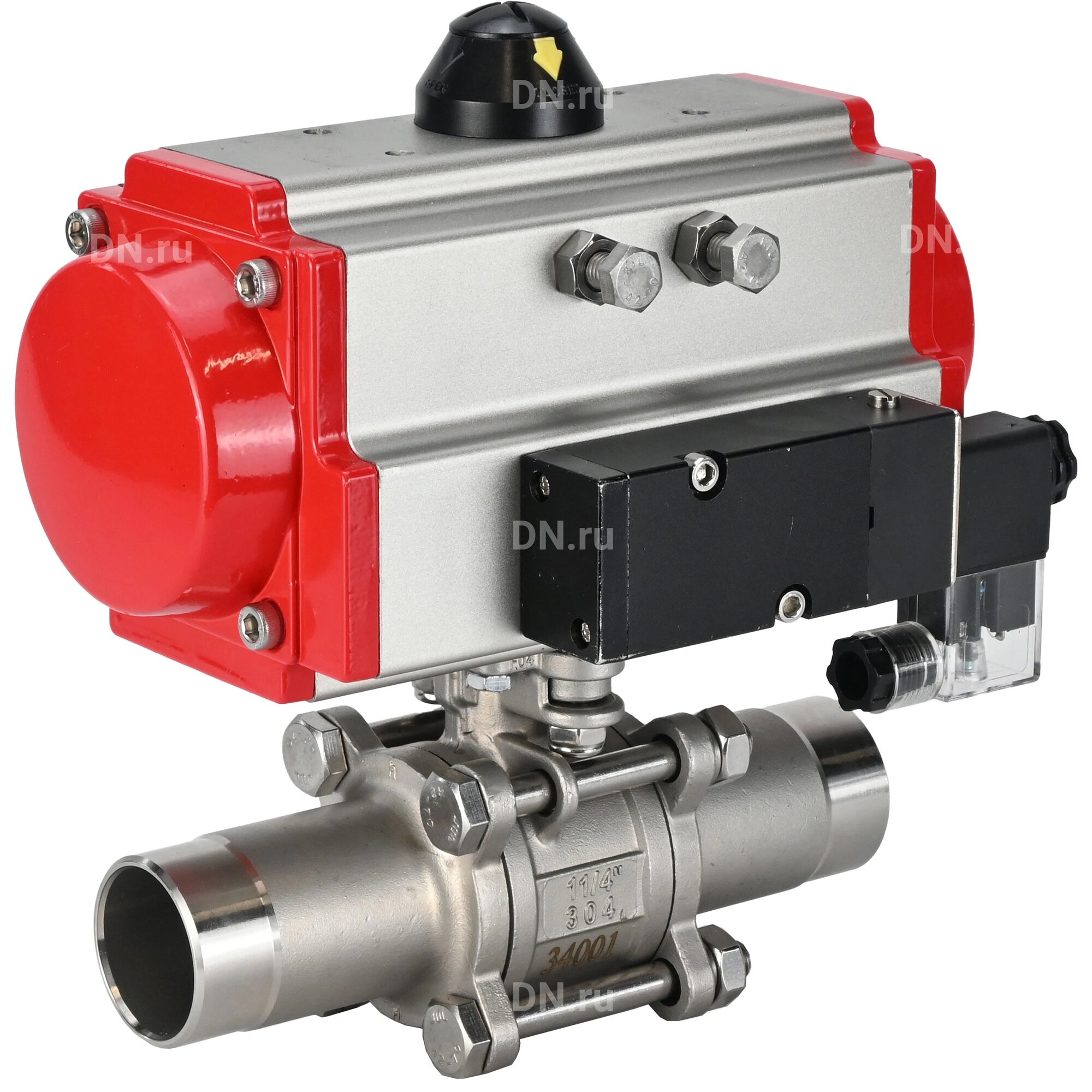 Кран шаровой DN.ru 304-304-PTFE-W-ISO-H Ду50 Ру40 полнопроходной, корпус - нержавеющая сталь 304, уплотнение - PTFE, под приварку, с пневмоприводом DA-083 и пневмораспределителем PND2-S1EM-52-1NC-J08-220VAC