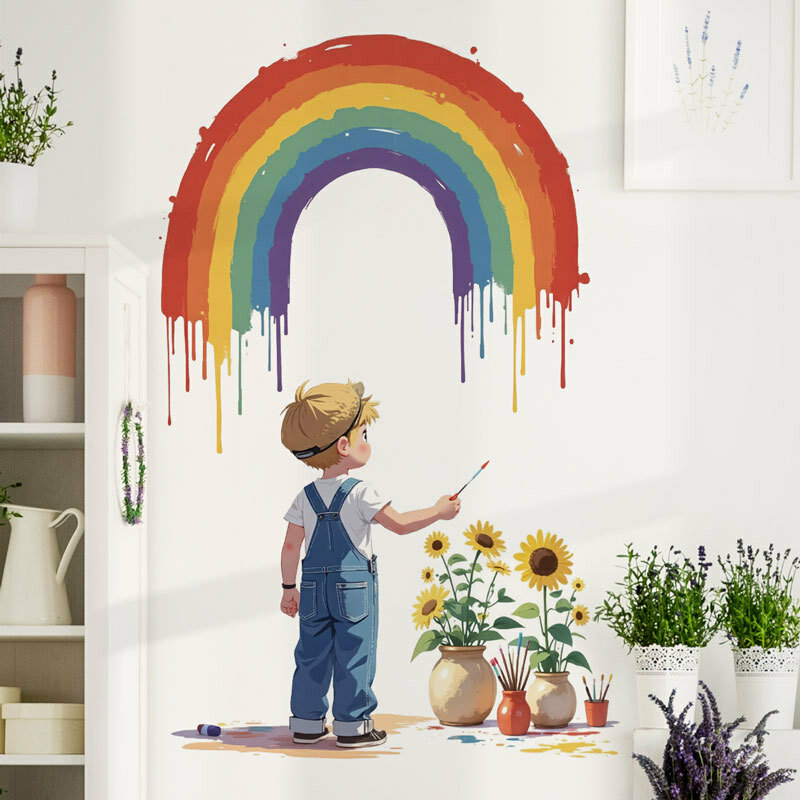Радуга мальчик фон настенная наклейка подсолнух облака радуга гостиная спальня диван фон наклейка обои Очень