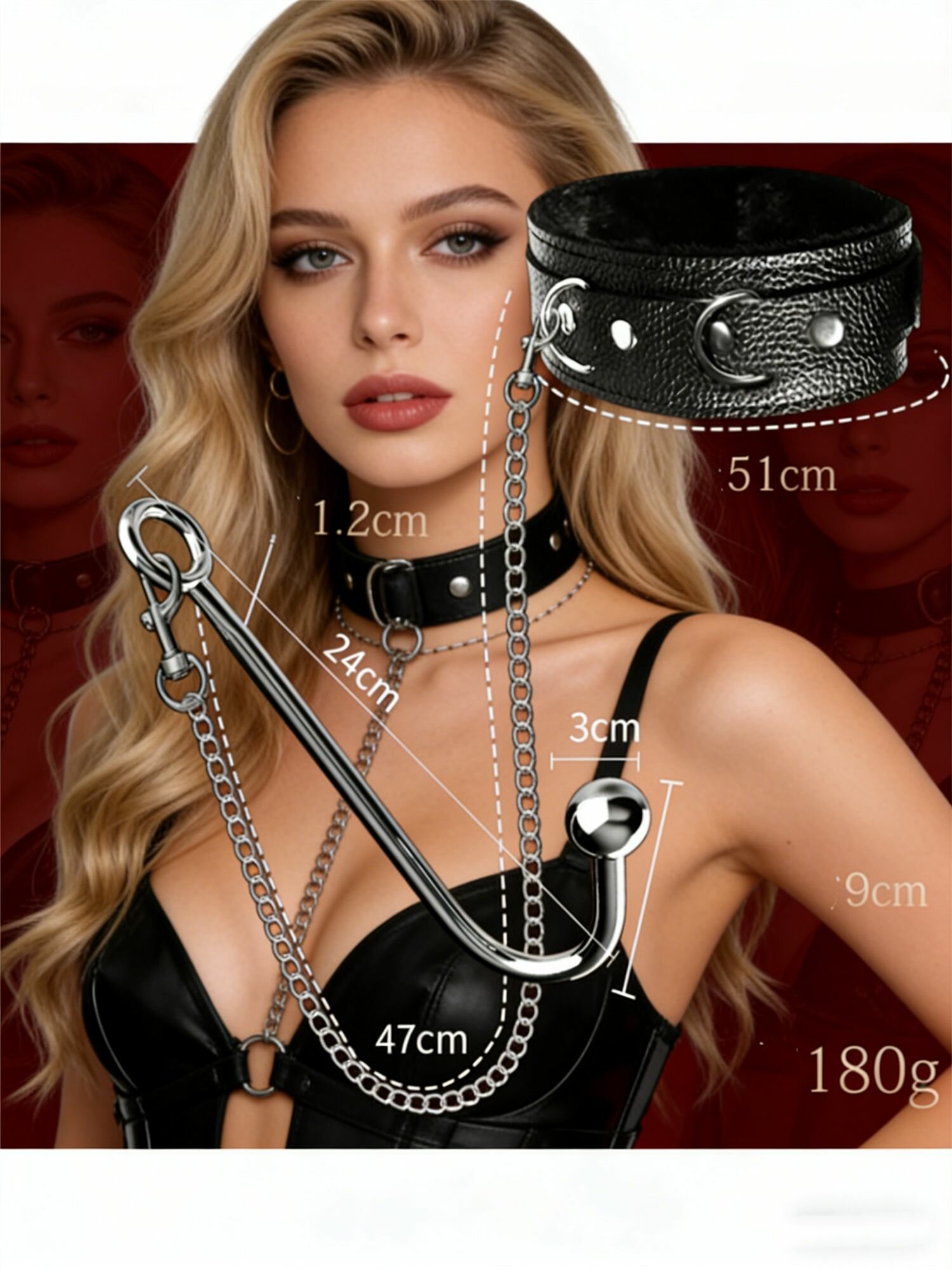 Крюк анальный БДСМ с поводком и ошейником