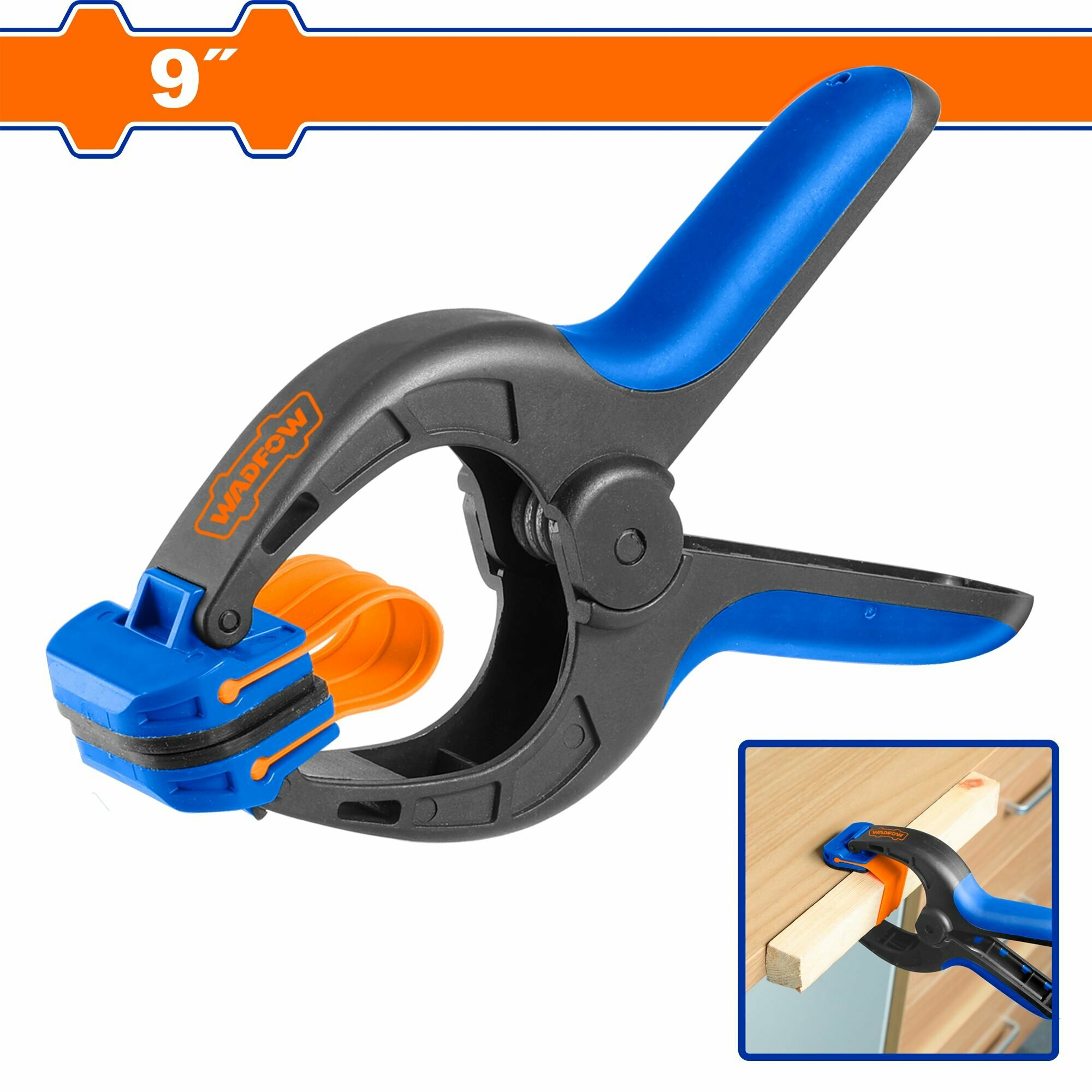 Струбцина пружинная "прищепка" 225мм с прижимной лентой "WADFOW"