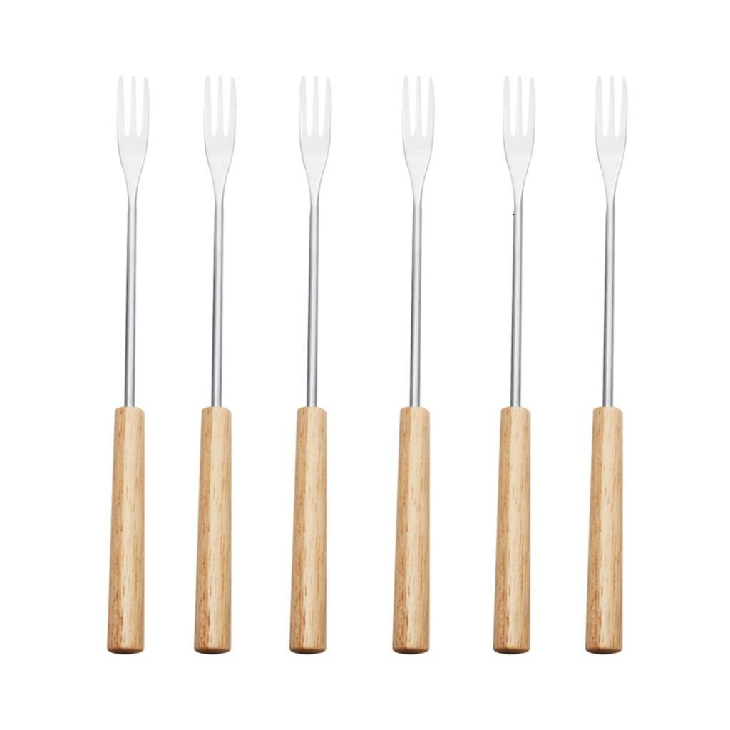 Фондю-вилки из нержавеющей стали 6 шт, деревянная рука