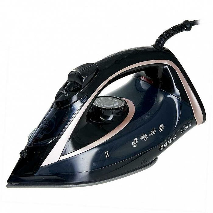 Утюг 2000ВТ керамич. Покрытие С отпар самоочист черн С бронз DELTA LUX
