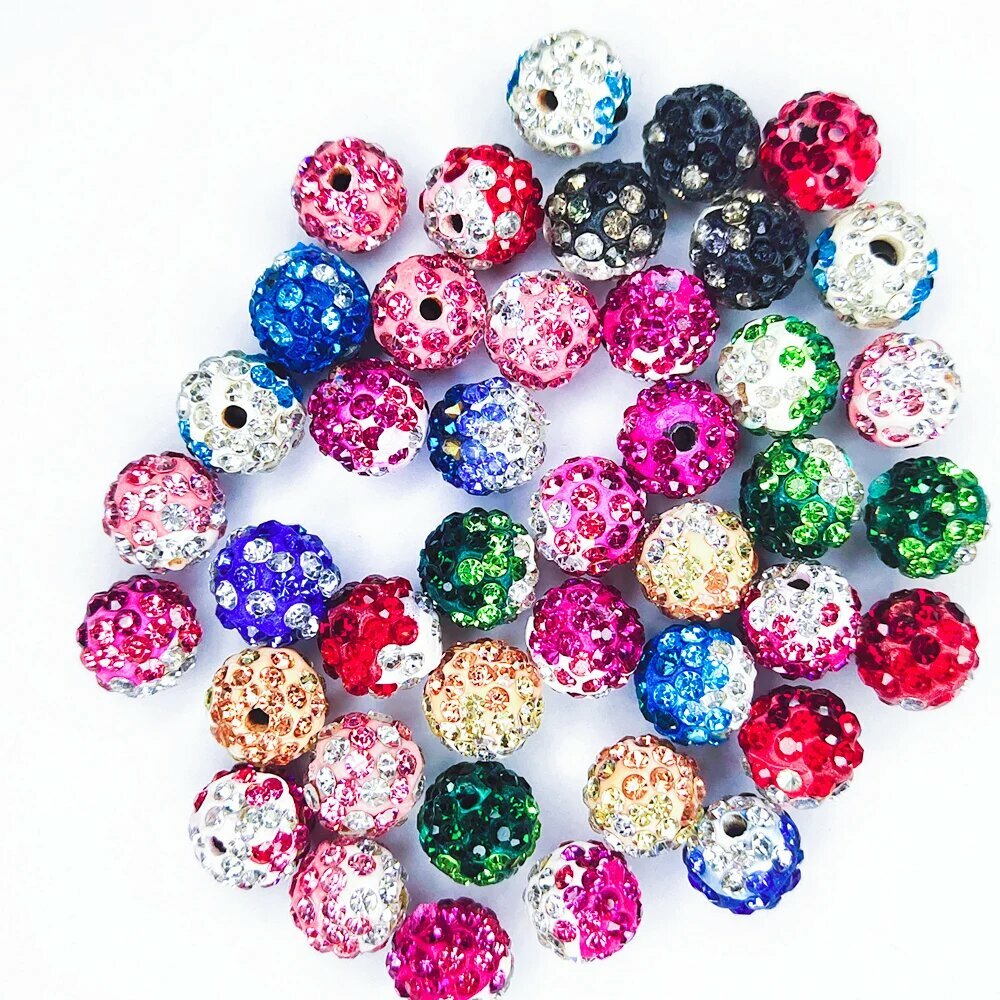 Бусины Шамбала Nailsworld 10 мм из глины и страз Серебряный, 10mm 50pcs, Mixed Color