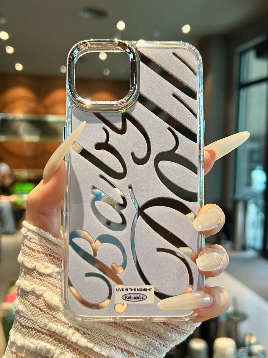 Чехол О'кейси, для iPhone 15, голубой/серебристый, с надписями