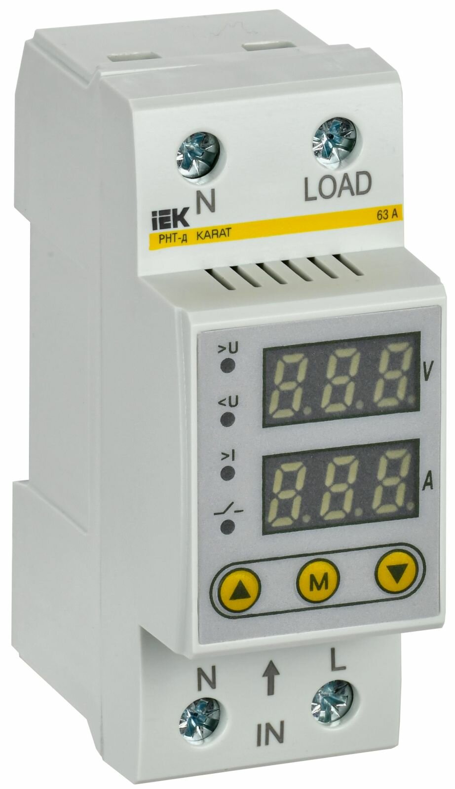 Реле напряжения и тока IEK 1-фазный, на 63 А, на DIN-рейку, с цифровым дисплеем