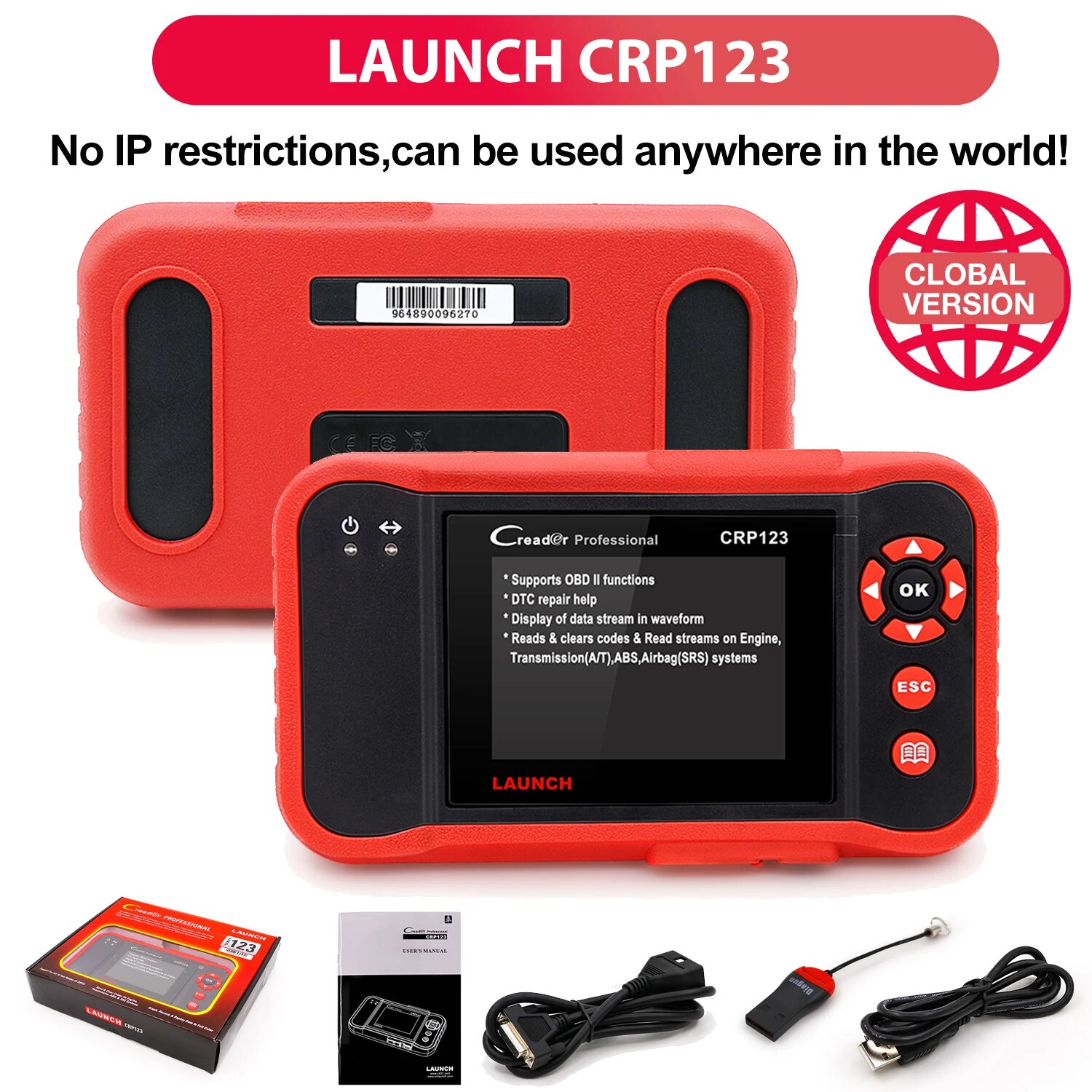 2025 LAUNCH CRP123 OBD2 сканер, двигатель, ABS, SRS, считыватель кодов передач, автомобильный диагностический сканер, пожизненный