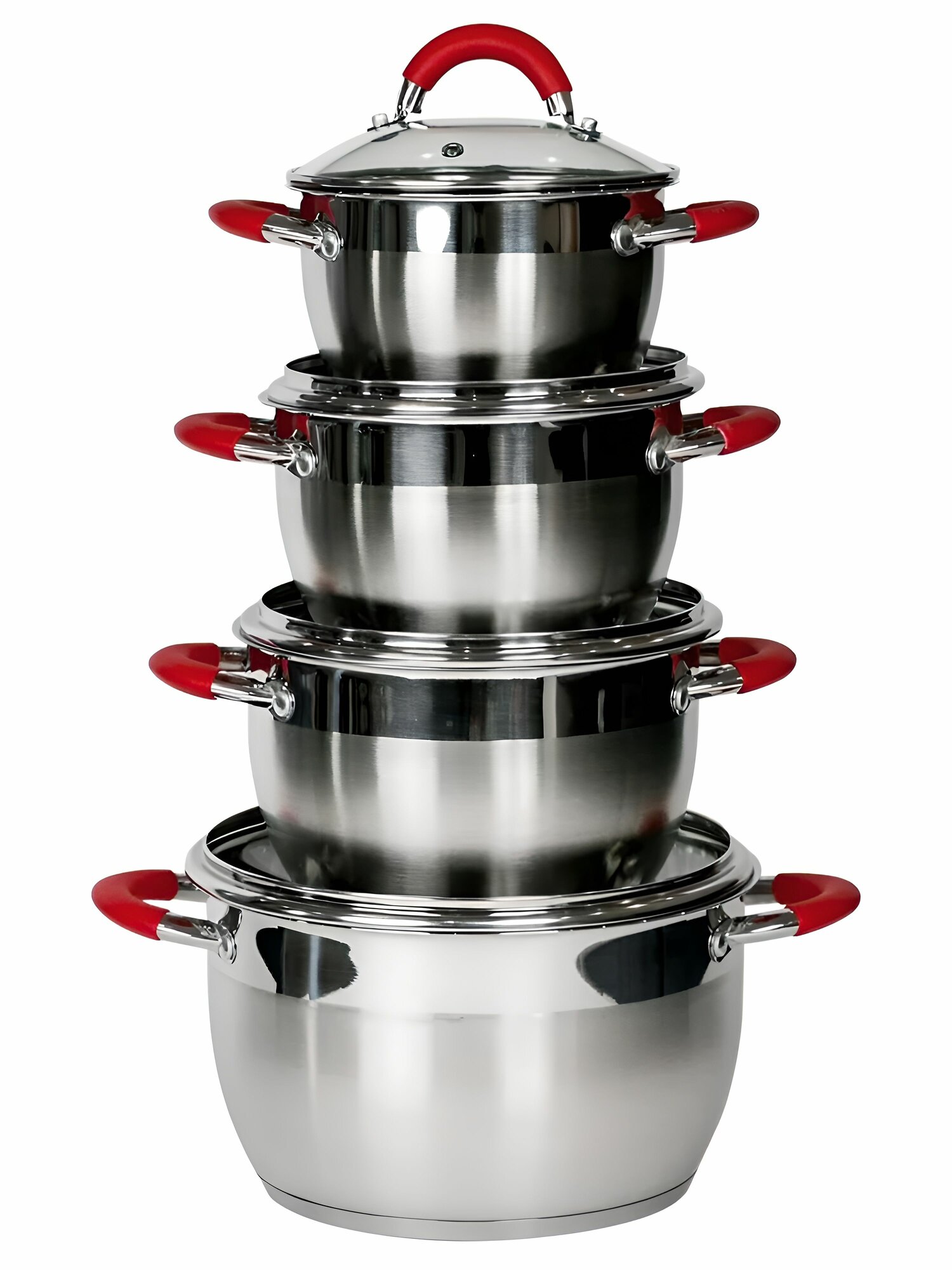 Набор Кастрюль С Крышкой И Толстым Дном Для Кухни и Готовки. Маленьких, Больших Из Нержавеющей Стали Для Газовых, Электрических, Индукционных Плит. Серебристый, 4шт