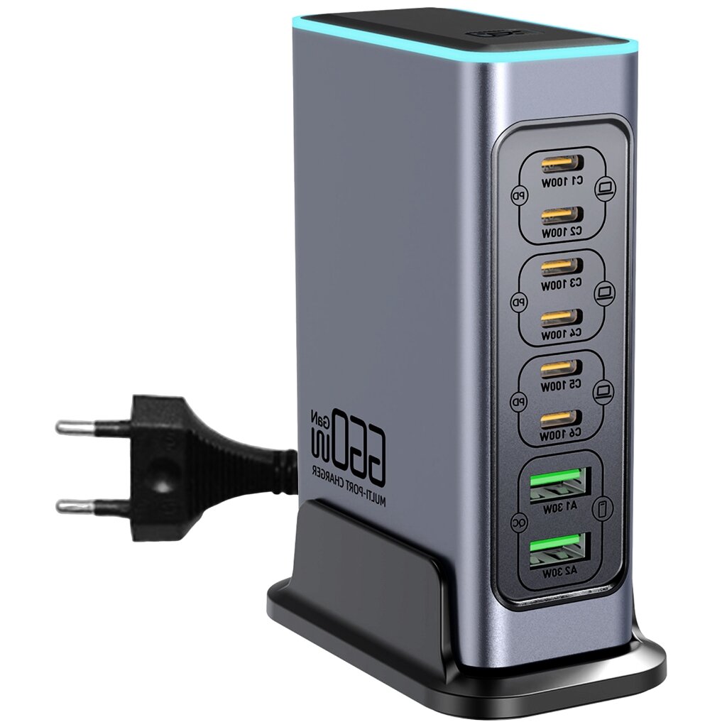 8-Портовая Зарядная Док-станция USB C мощностью 660 Вт USB-Зарядное Устройство для Эффективной Зарядки устройства