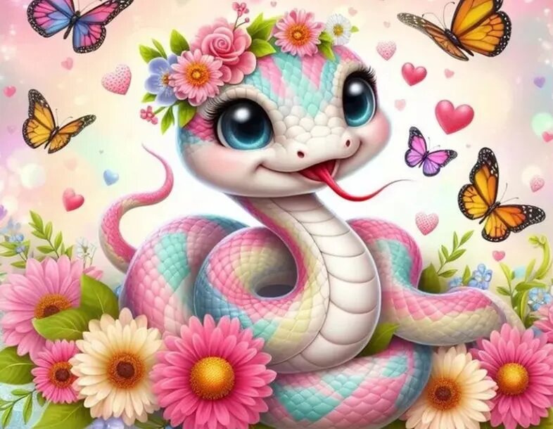 Алмазная Мозаика "Милая Маленькая Змейка" 40x50 См Алмазная Вышивка / Картина Стразами Подарков / Украшения