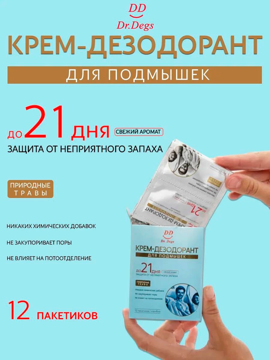 Антибактериальный Дезодорант Dr. Degs от запаха пота, 12 пакетиков