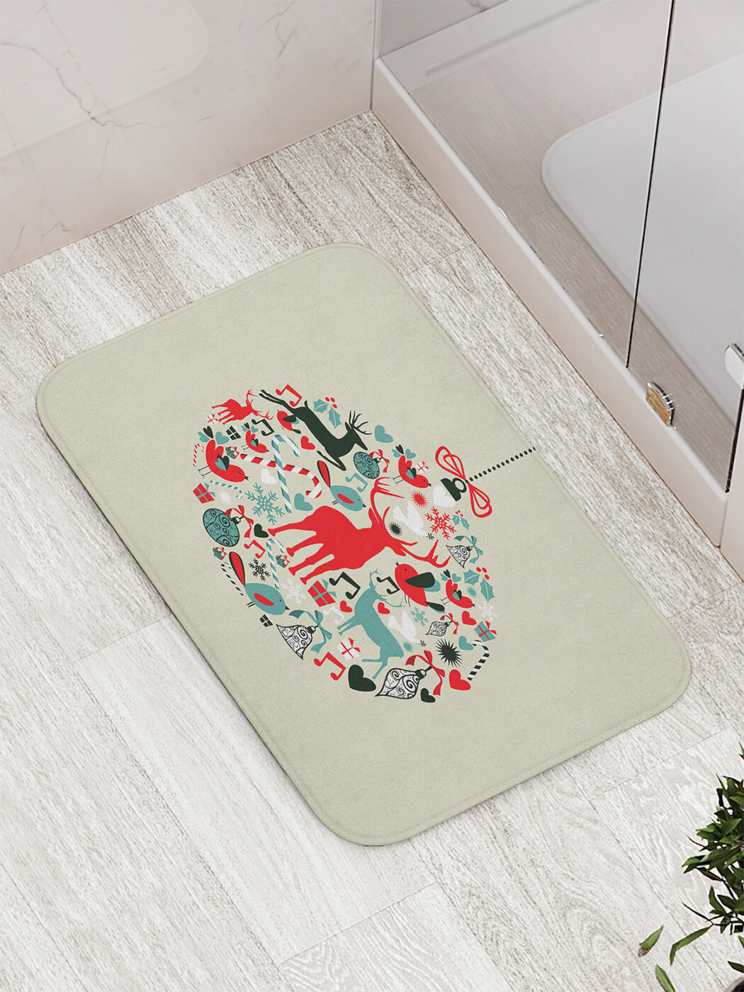 Коврик для ванной комнаты, туалета "Новогодняя игрушка" противоскользящий, 52х77 см, JoyArty, серия Новый год