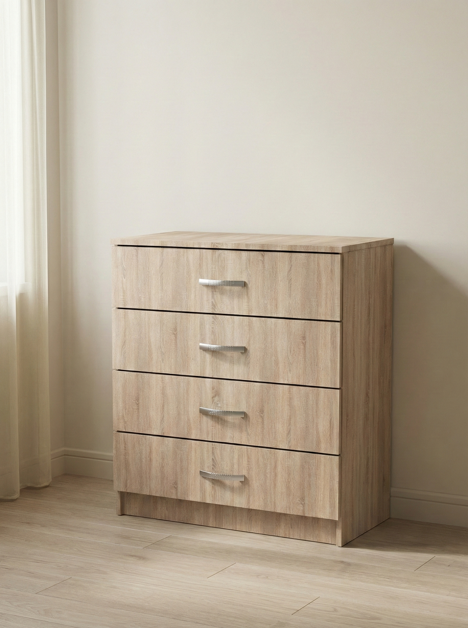 Комод Капри-5 с 4 ящиками и 4 ручками, ШхГхВ: 81х43х83 см, дуб сонома