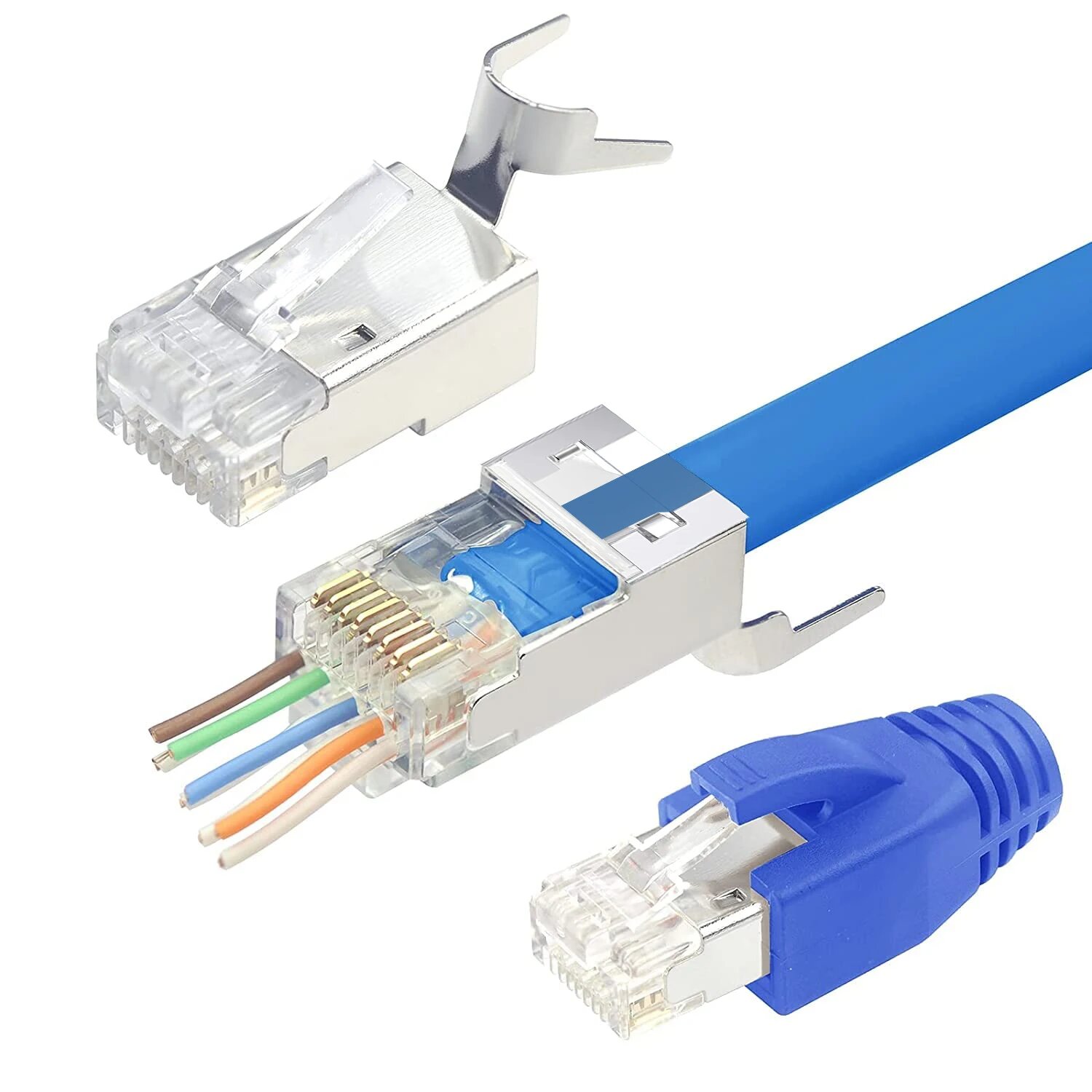 ZoeRax Cat7 Cat6A RJ45 экранированные проходные коннекторы с позолотой 50 мкм, модульные 30PCS, Blue