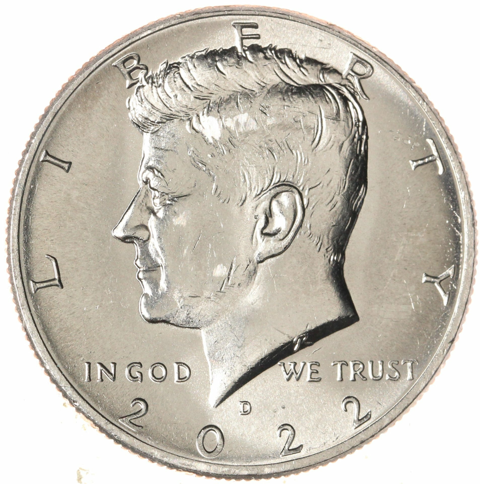 США 50 центов 1/2 доллара, half dollar 2022 D "Kennedy Half Dollar Кеннеди", Медь, покрытая медно-никелевым сплавом, в сохранности AU-UNC