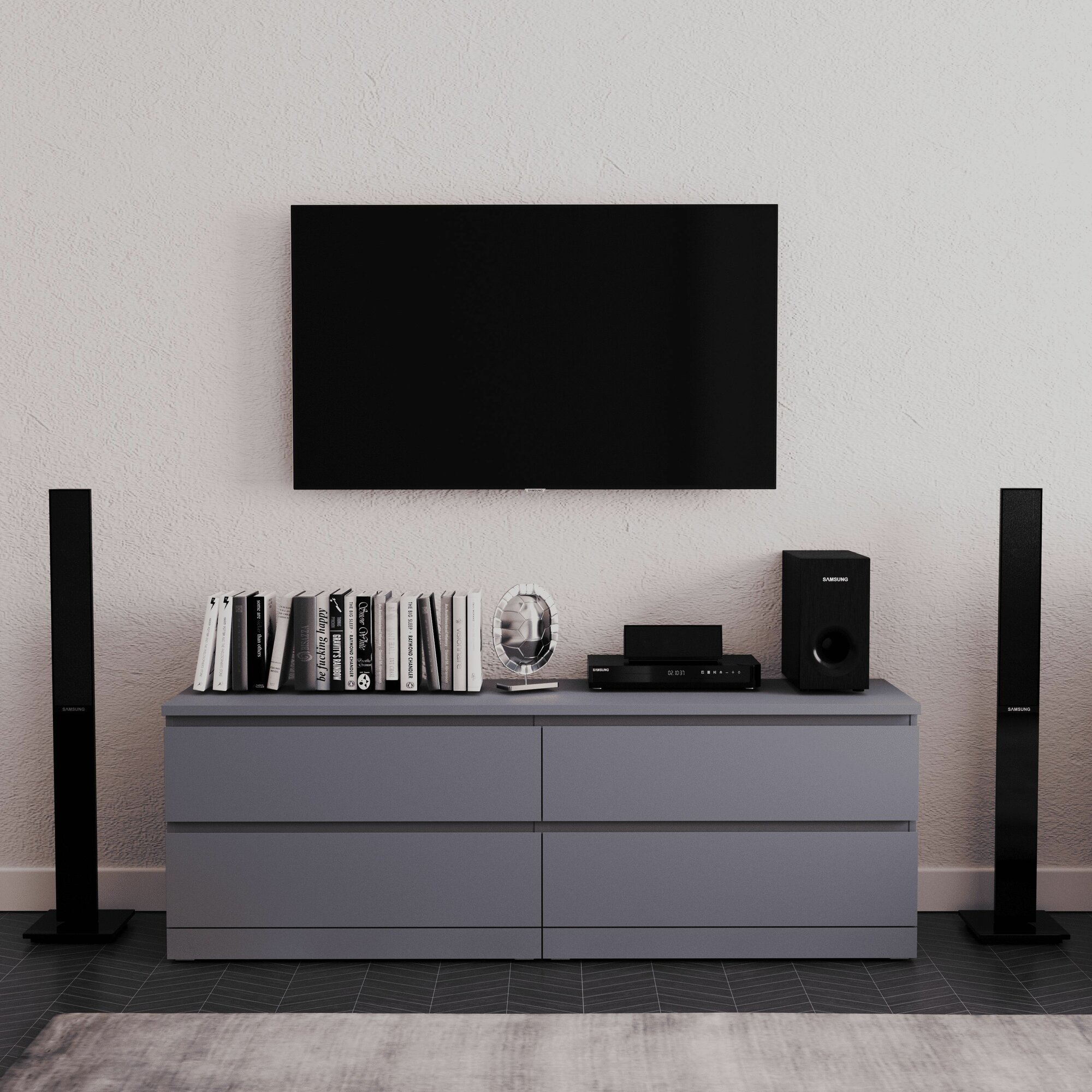 Комод Варма, 4 ящика, горизонтальный, 160х54х40 см, эмаль серая, ГУД лакк