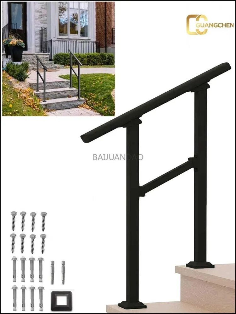 Лестничные перила, 1-2 ступеньки, ограждение из черного кованого железа