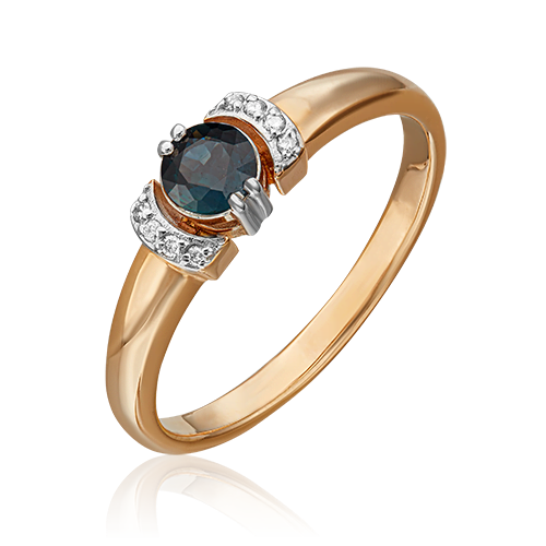 Кольцо, комбинированное золото, 585 проба, бриллиант, сапфир