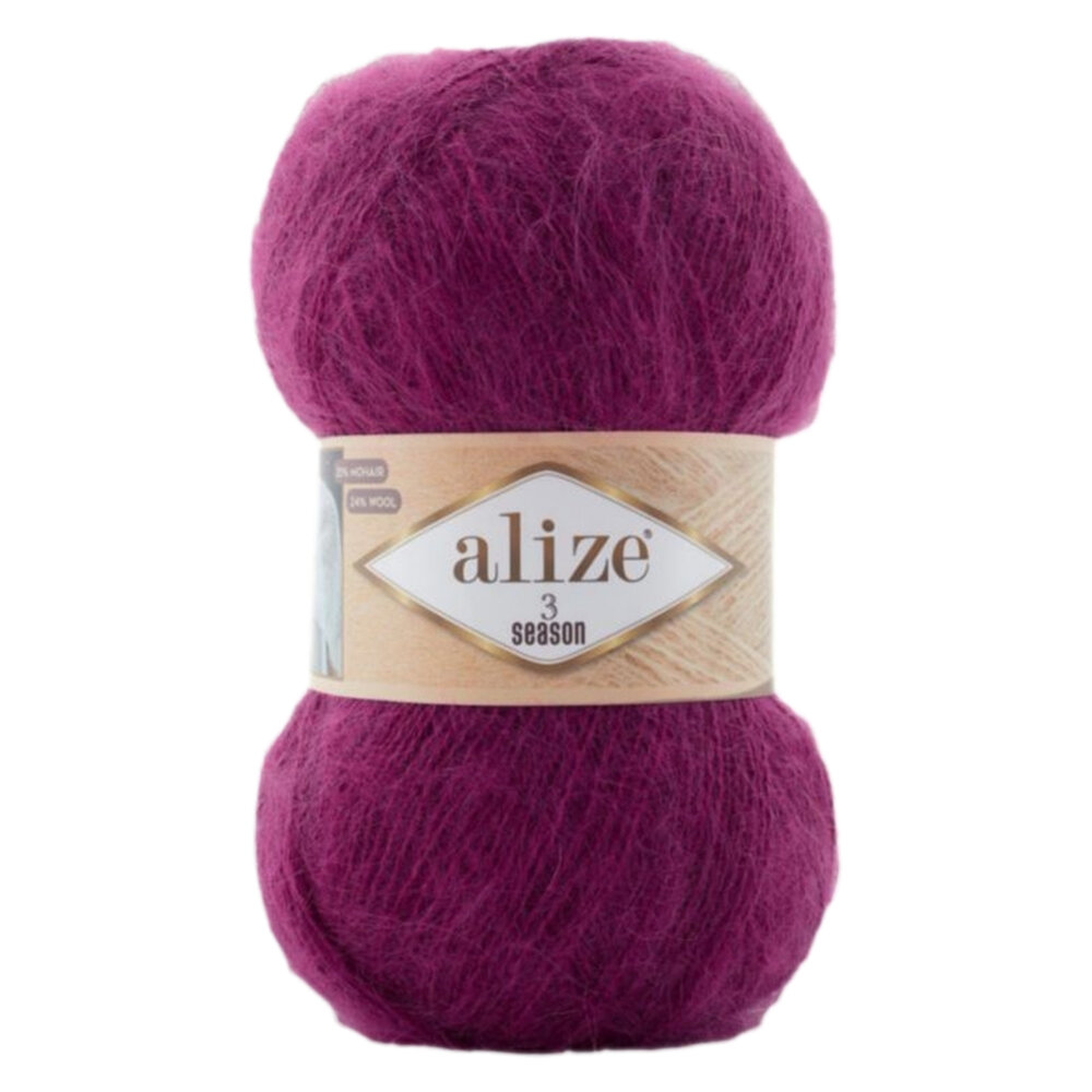 Пряжа для вязания Alize Mohair 3 season 209 темная фуксия 100 гр/500 м 25% мохер, 24% шерсть, 51% акрил
