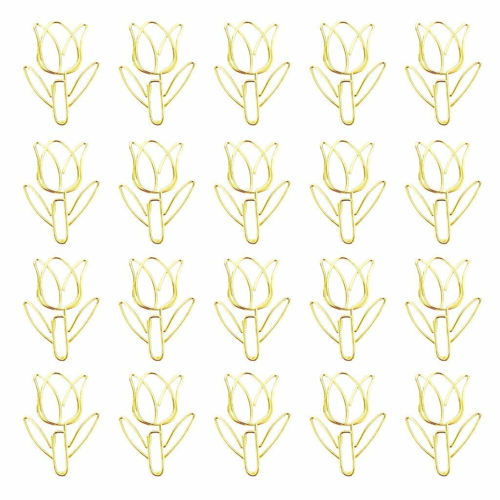 1 набор из 20 штук, цветные скрепки в форме тюльпана, цветные скрепки для бумаги-золотой
