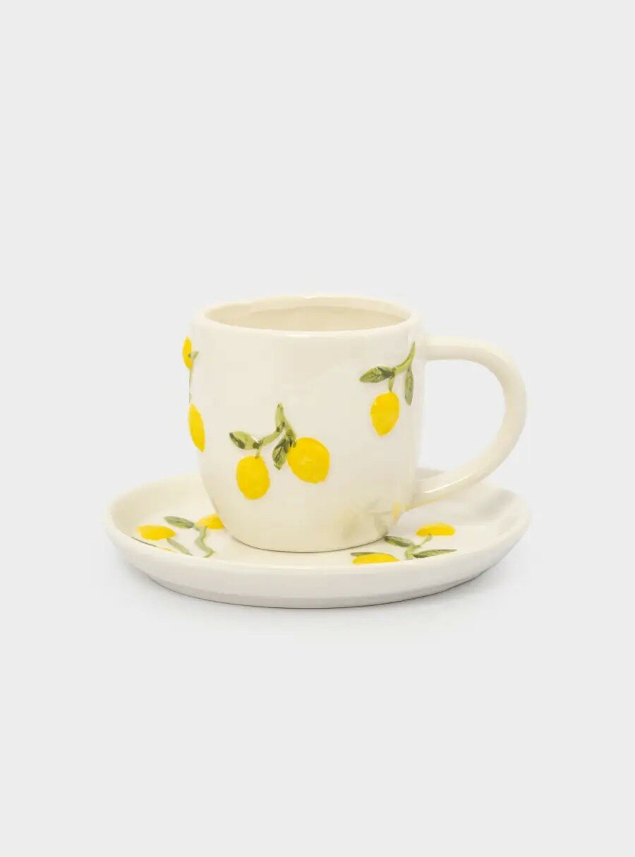 Пара чайная, 1 персона, 2 предмета, 300 мл, фарфор, молочная, Лимоны, Limoncello (Anna Lafarg)