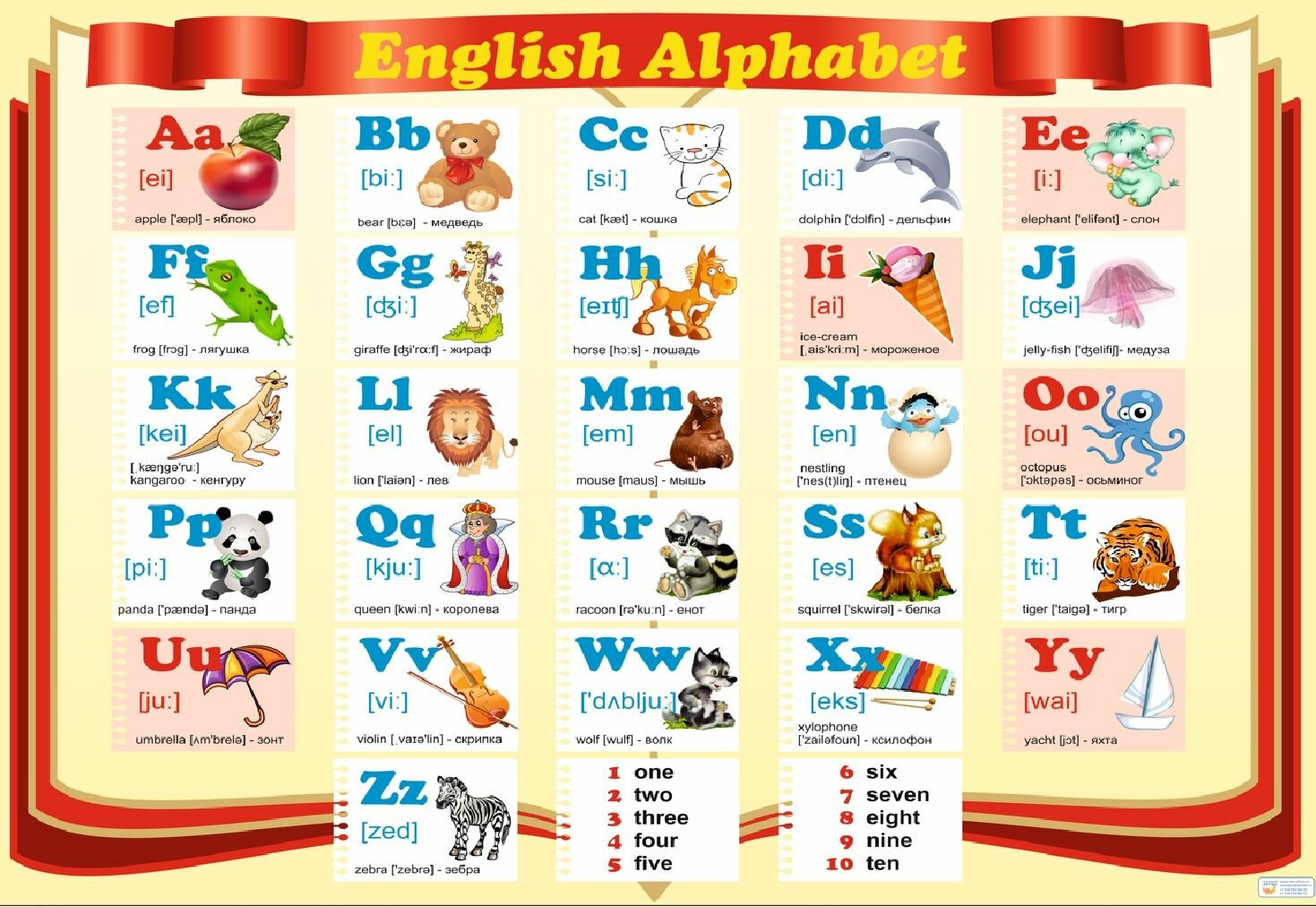 Таблица демонстрационная "Английский алфавит в картинках" (с транскрипцией)