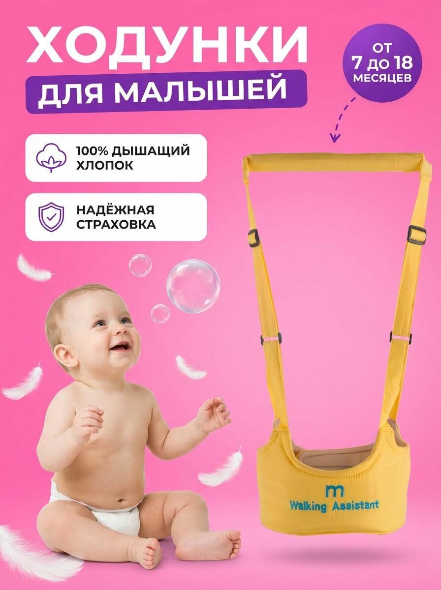 Вожжи для детей "первые шаги" для поддержки и безопасности малышей при ходьбе, детский поводок, ходунки, прыгунки, страховка, синий, Universal-Sale