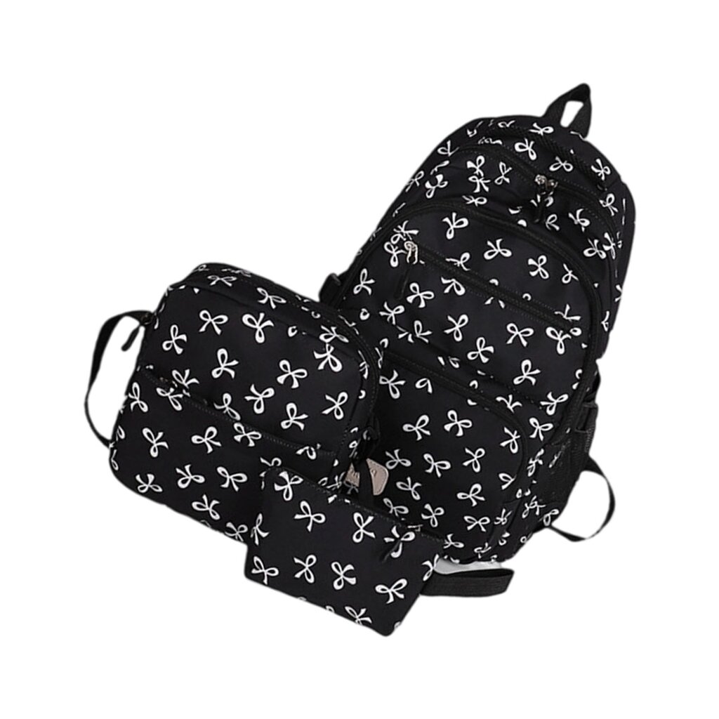 Набор из трех предметов, рюкзак для студенток колледжа с бантом для девочек большой емкости-черный