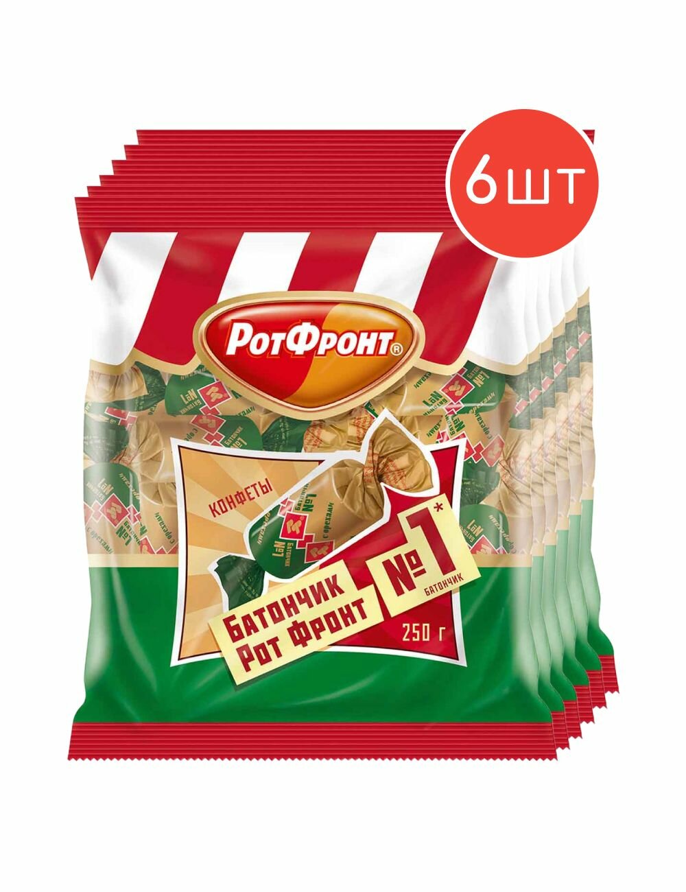 Конфеты Рот Фронт Батончики с орехами 250г 6шт