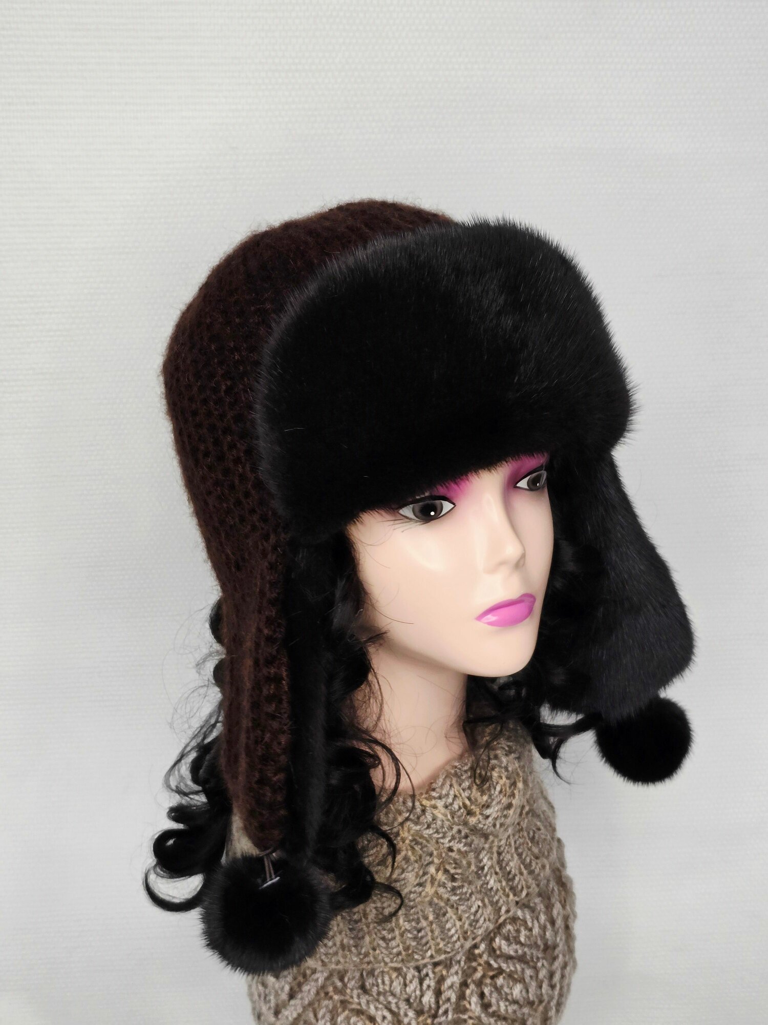 Шапка-ушанка мех норки для женщин