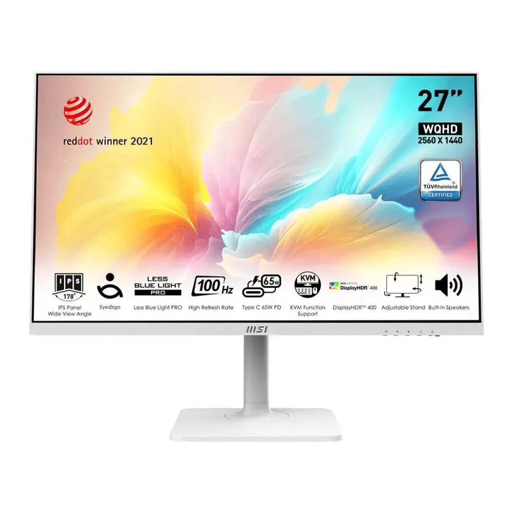 27" Монитор MSI Modern MD272QXPW, 2560x1440, IPS, 100Гц, 1хHDMI, 1хDP, белый [9s6-3pb19h-299]