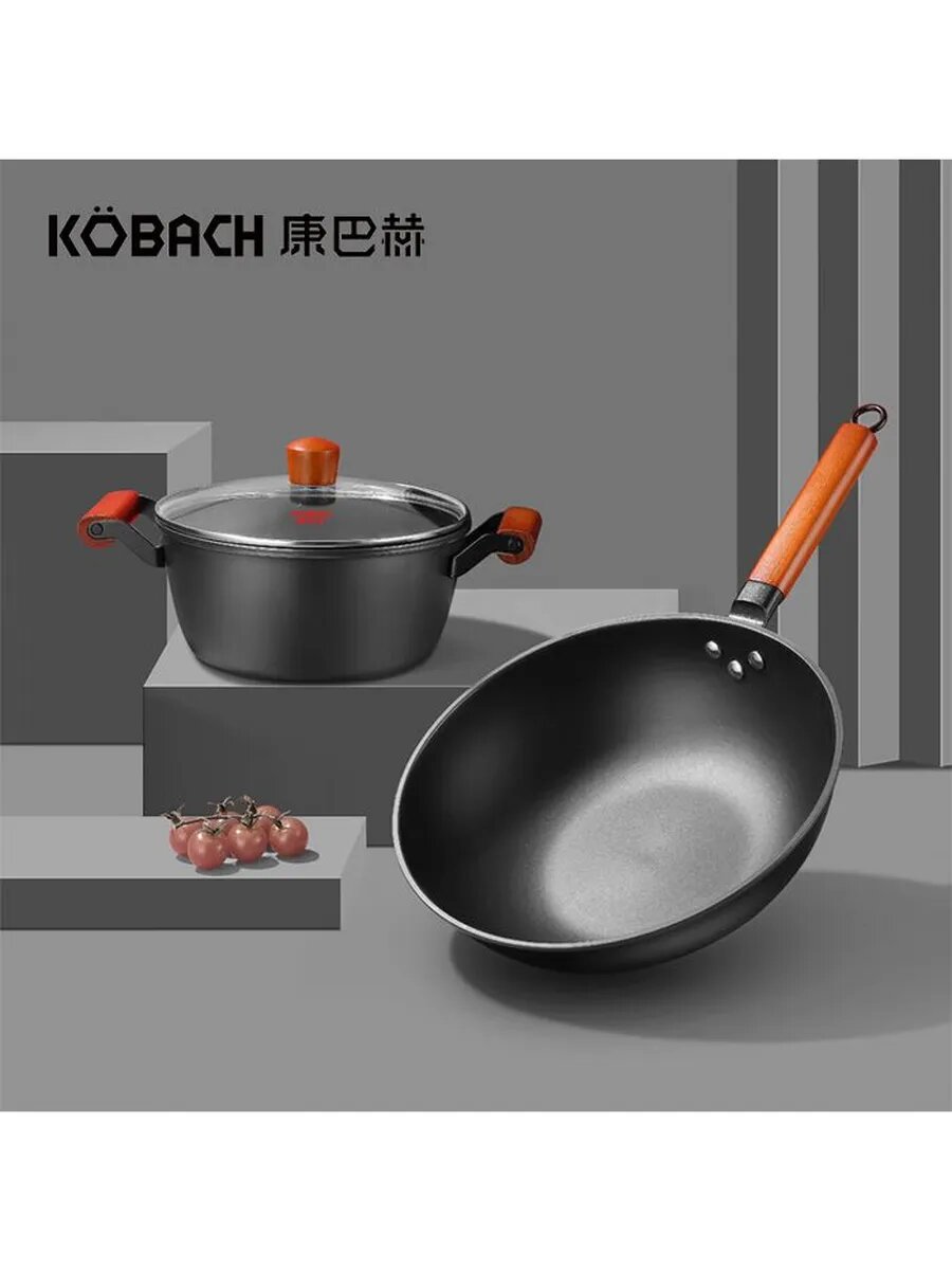 Набор чугунной посуды 2 предмета, 22см вок, 30см кастрюля