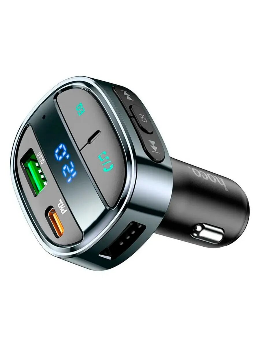 FM модулятор (трансмиттер) Hoco E70 Bluetooth (2*USB + Type-C), PD30W+QC3.0, TF card, цвет черный — фото 1