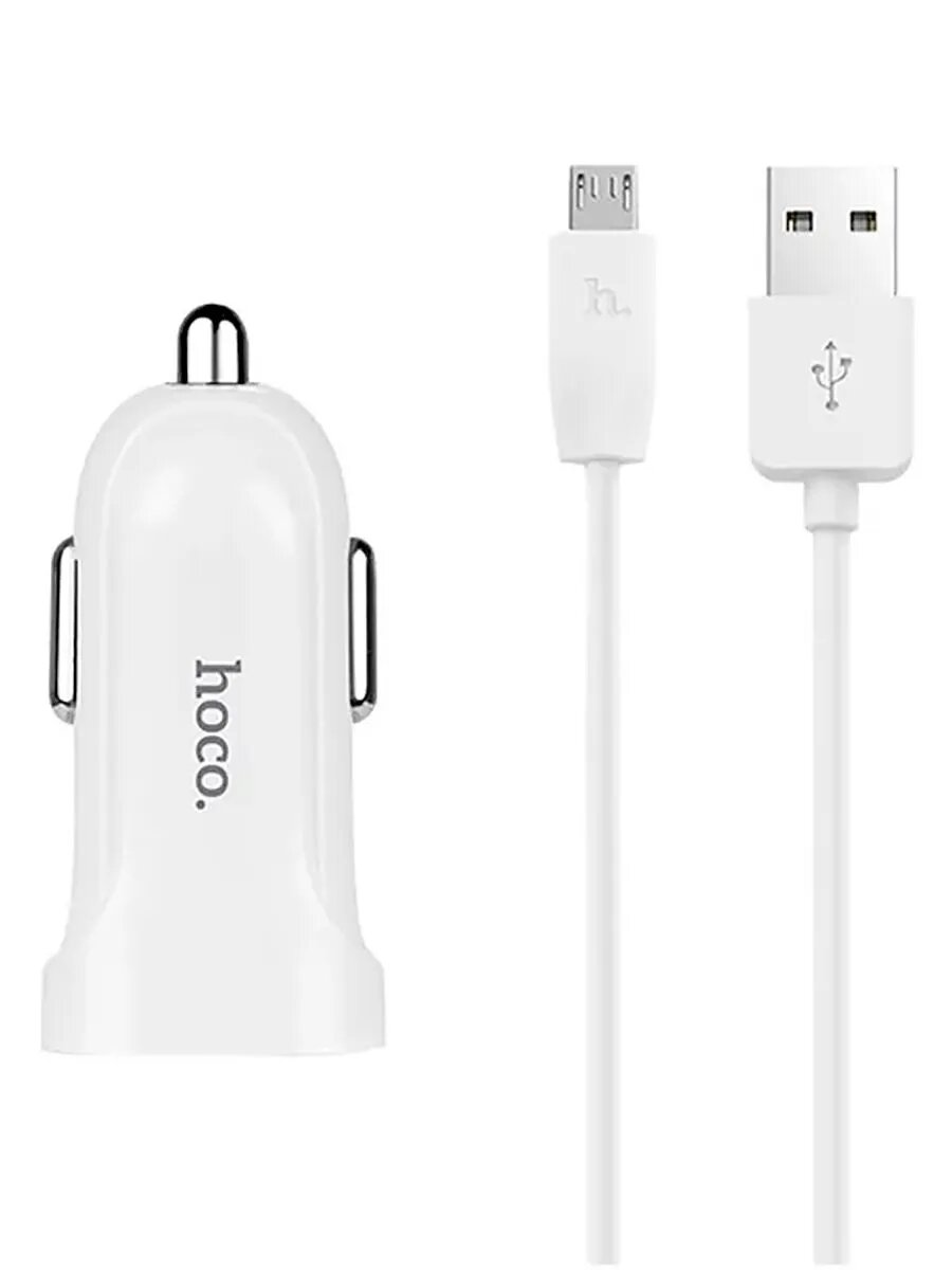 Автомобильное зарядное устройство Hoco Z2, 1.5A, 1USB + кабель Micro 1м, белый / зарядка в прикуриватель