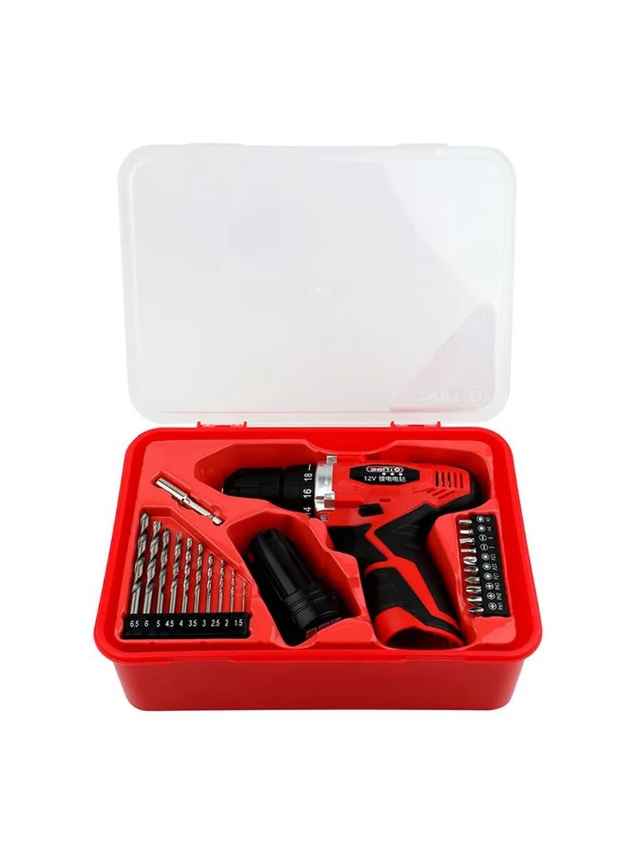 Аккумуляторная дрель-шуруповерт 12В, красная, LED,10мм