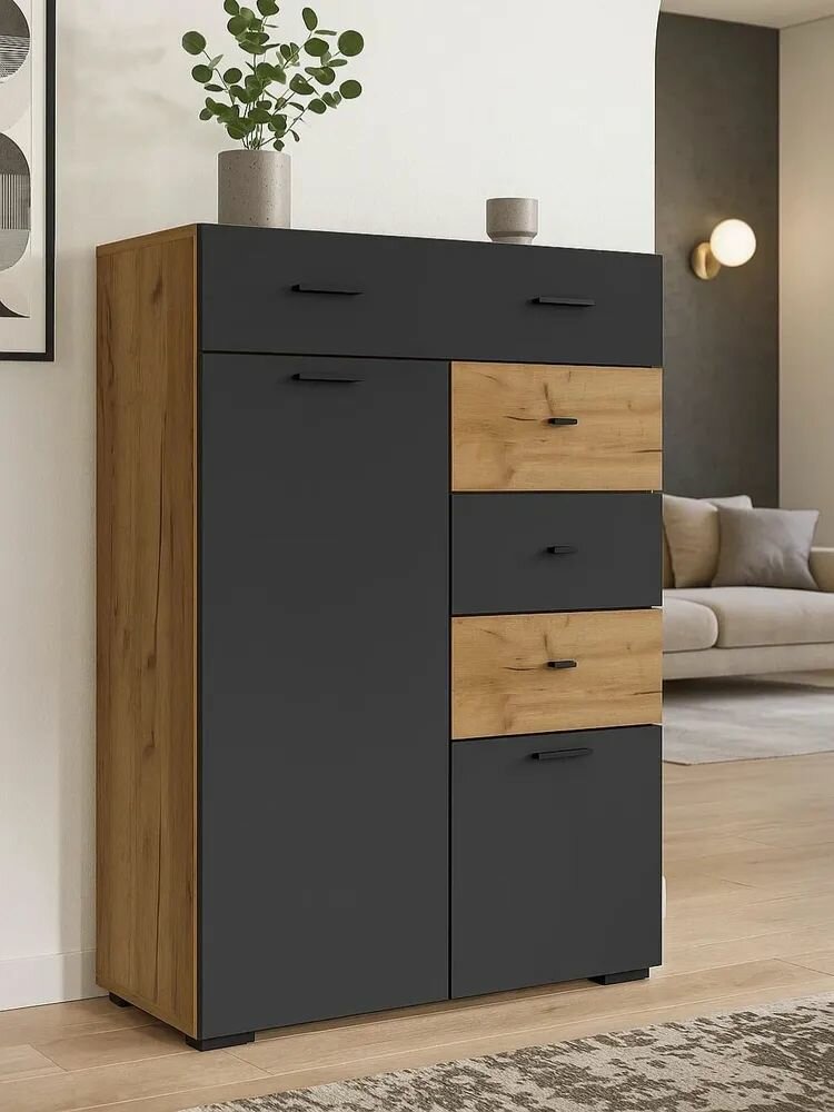 Комод дублин от Тэкс 1284*800*376 мм дуб крафт золотой/графит серый