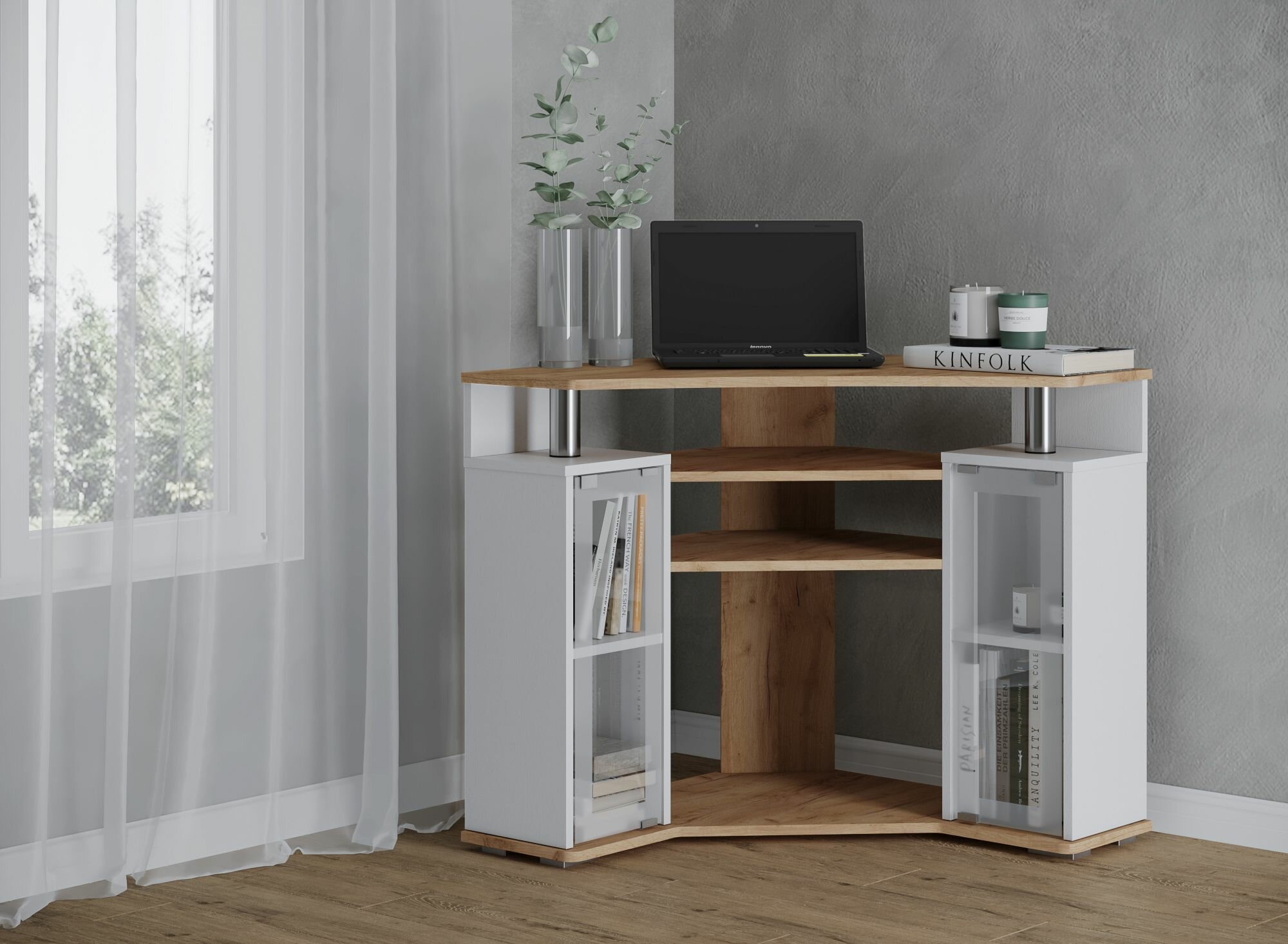 Угловая тумба ТВ - 044 от Текс 770*800*800*250 дуб крафт золотой/белый