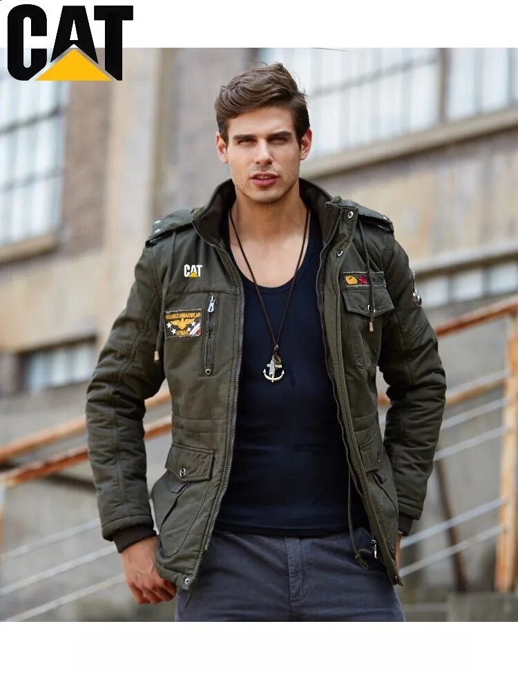 Пуховик Caterpillar Мужская утепленная куртка-пуховик с капюшоном, Зимняя ветрозащитная одежда