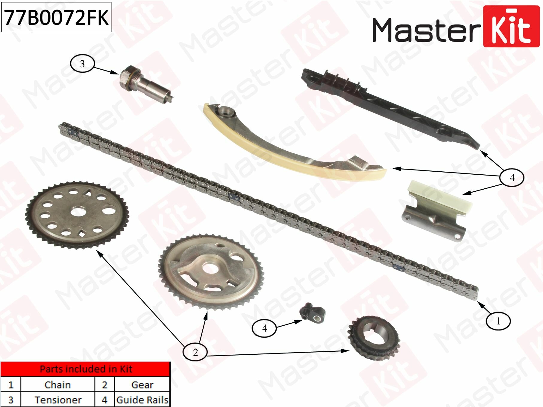 Комплект цепи ГРМ Opel Vectra С/Zafira B Z22SEZ22 02- MasterKit 77B0072FK
