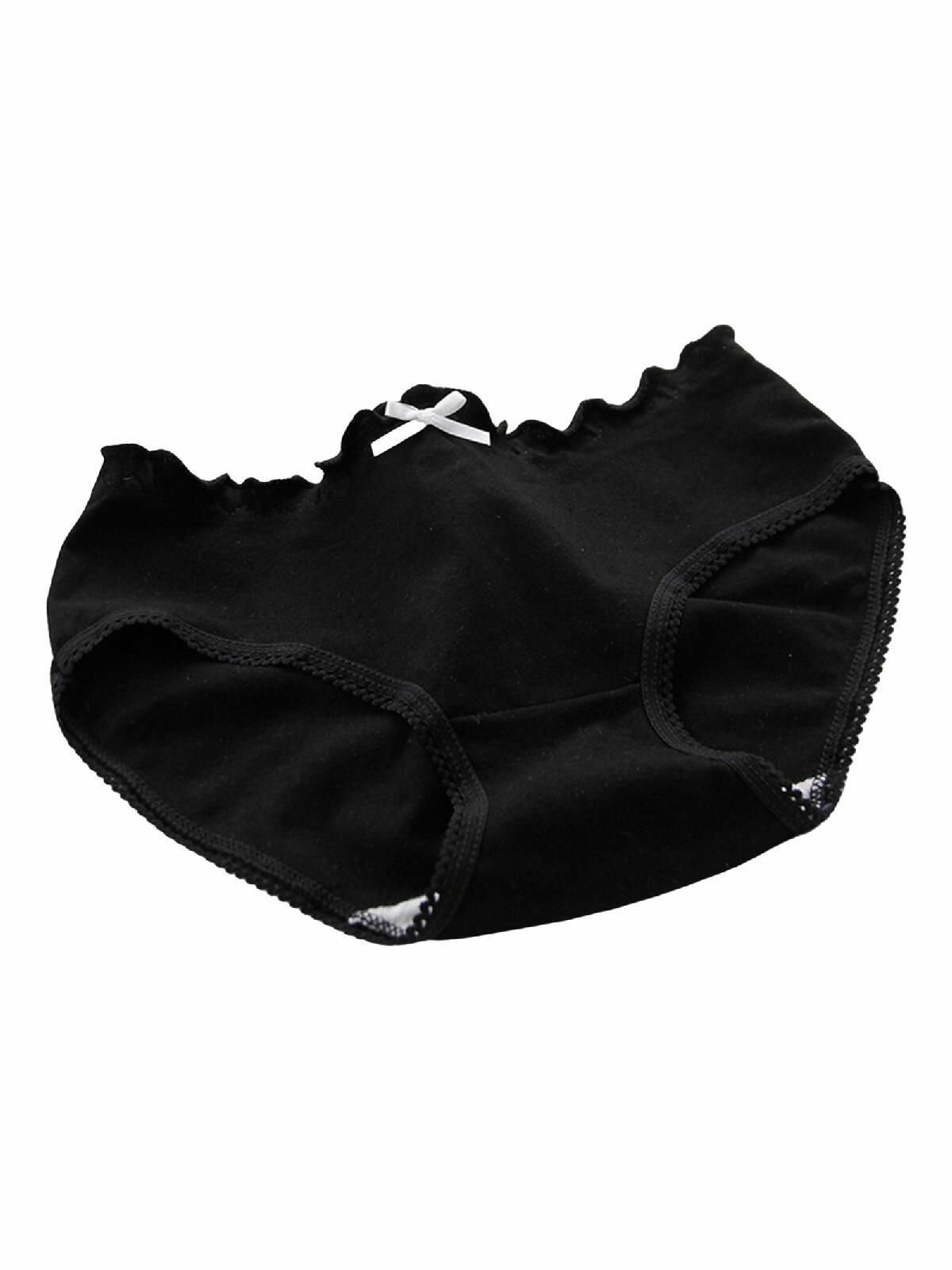 Женские трусы-бразильяны с кружевами и принтом, чистый черный цвет - XL