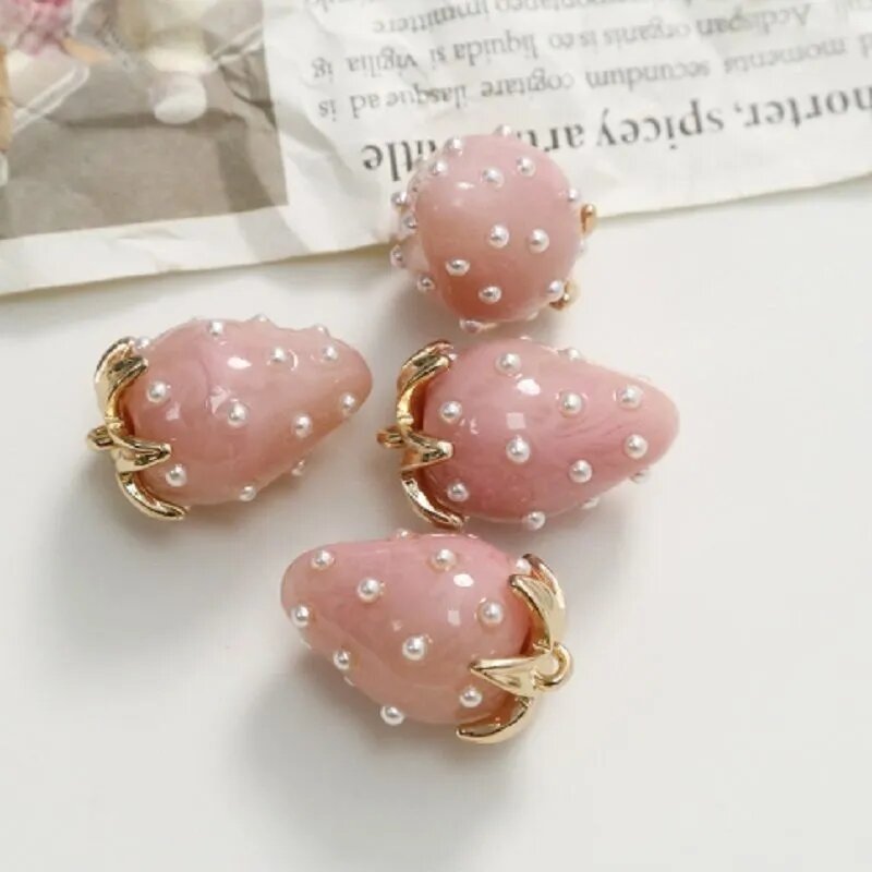 Подвески из клубничных бусин из смолы, для ожерелья и сережек своими руками, Аксессуары для изготовления ювелирных изделий