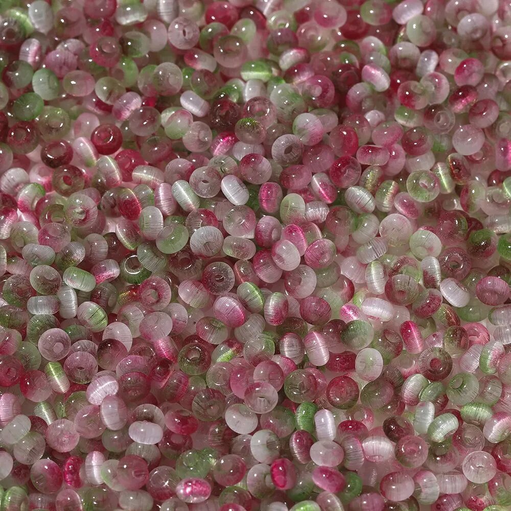 Стеклянные шарики из кошачьего глаза, 2*4 мм, 100шт, цвет красная-зеленый