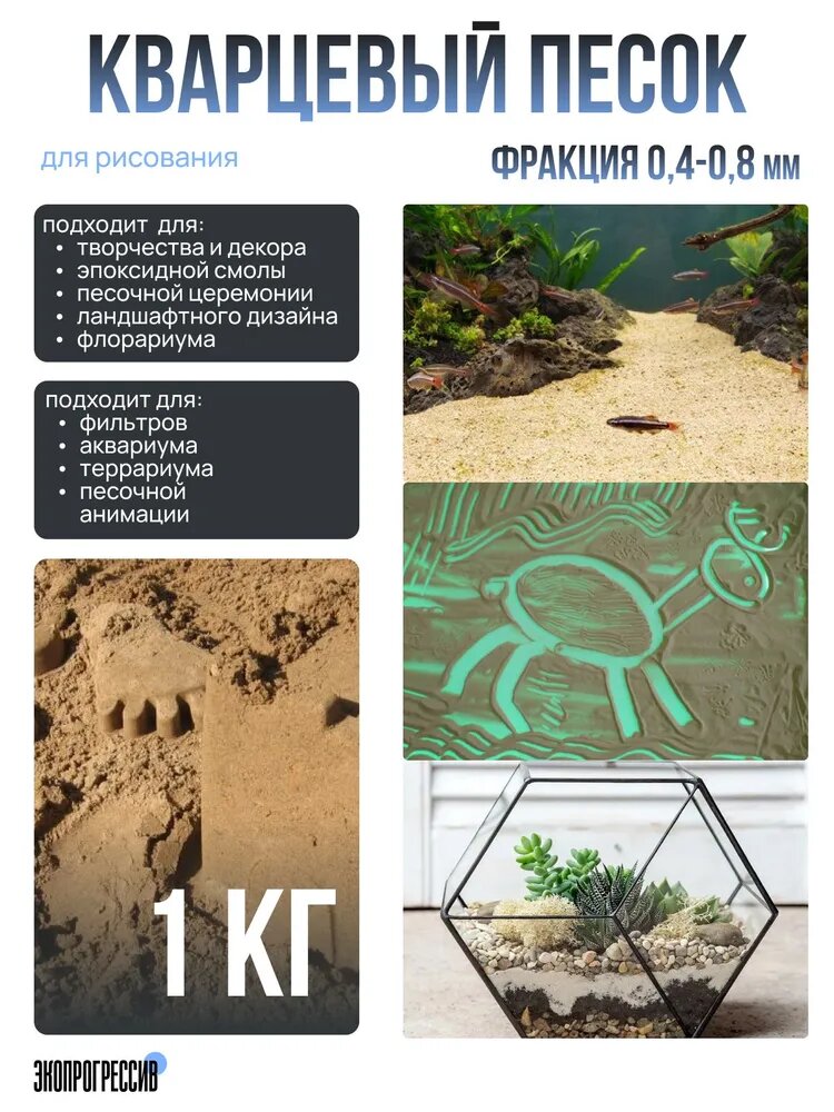 Кварцевый песок для рисования 1 кг фракция 0,4-0,8 мм