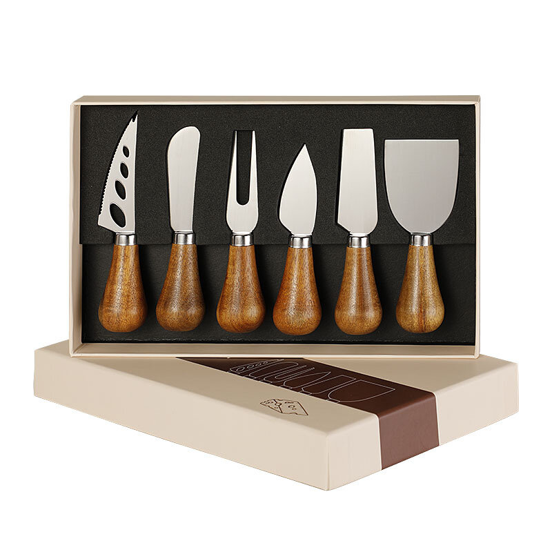 Набор из 6 предметов: нож для сыра из акации, нож для хлеба из нержавеющей стали, западные столовые приборы, нож для масла, нож для сыра
