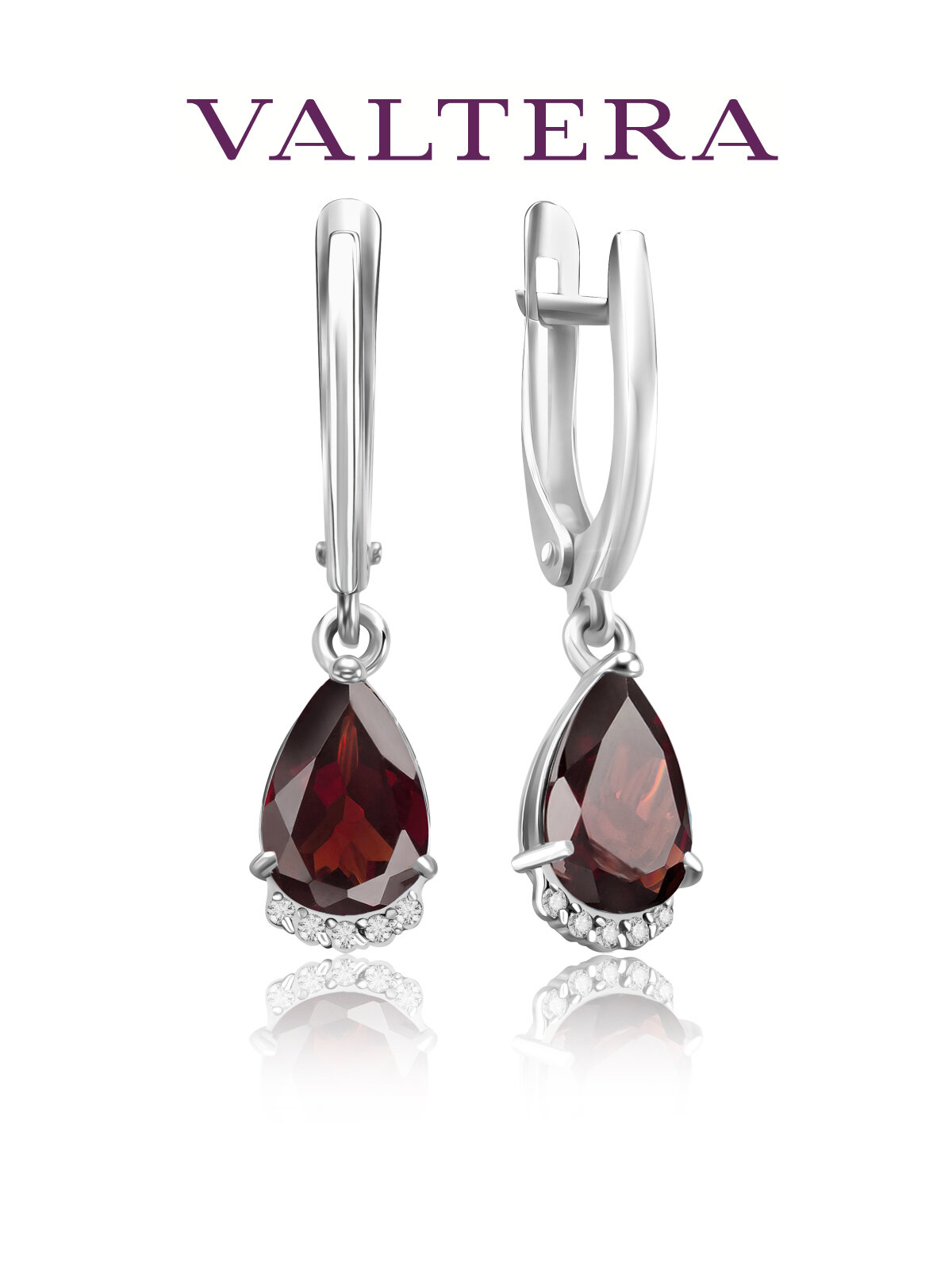 Серьги VALTERA, серебро, 925 проба, родирование, фианит, , красный, серебристый, бесцветный, бордовый — фото 1