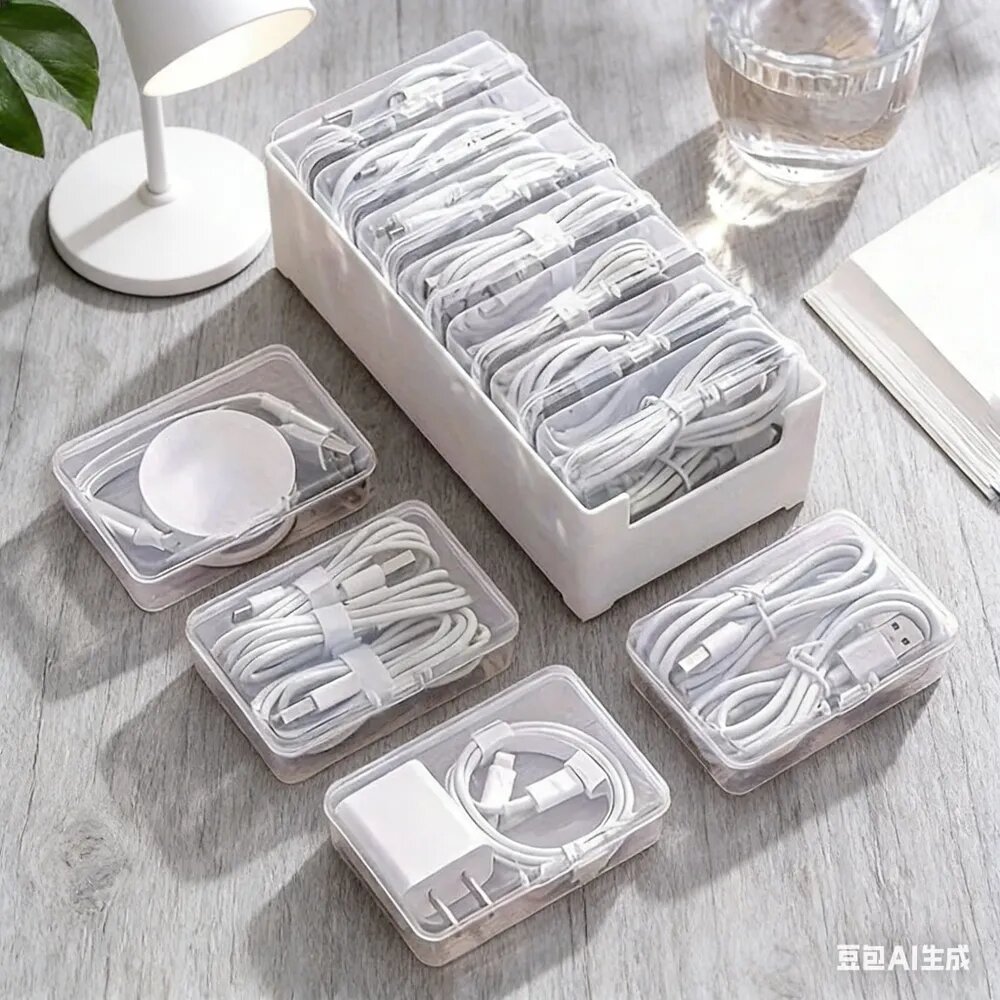 Органайзер для хранения проводов набор ящиков для кабелей, пластиковый прозрачный белый