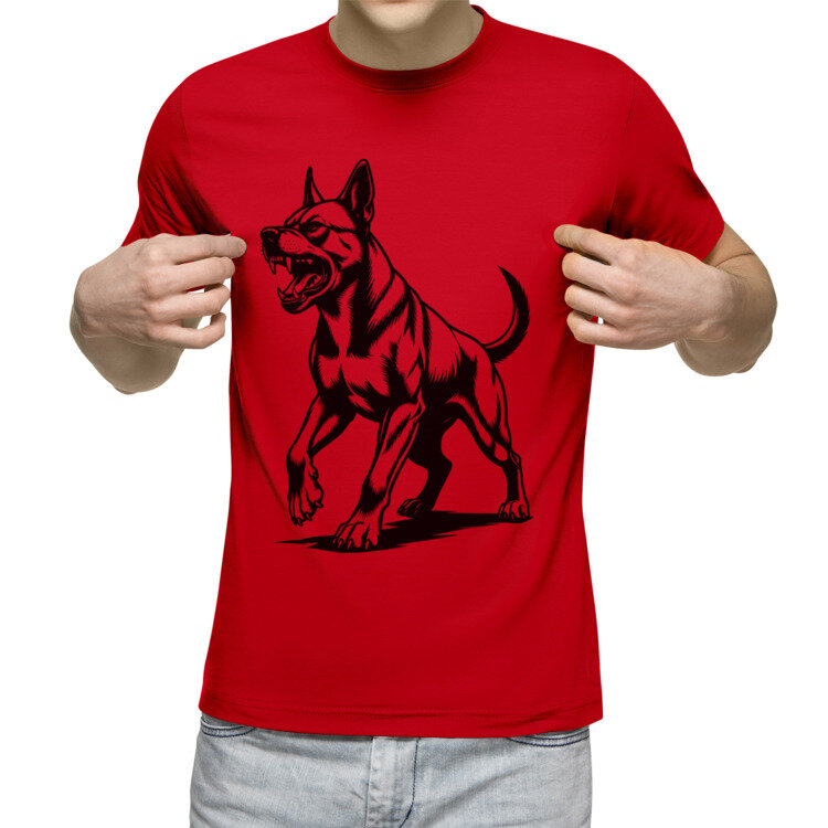 Мужская футболка «Агрессивный пёс боец» (красный, XL)