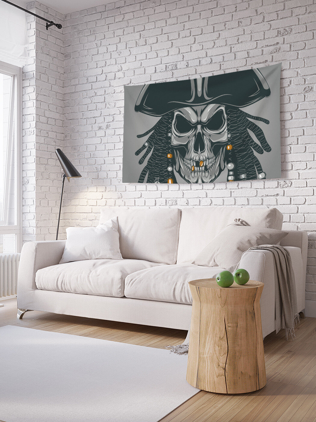 Фотопанно на стену горизонтальный постер 150х200 "Череп пирата с дредами", JoyArty