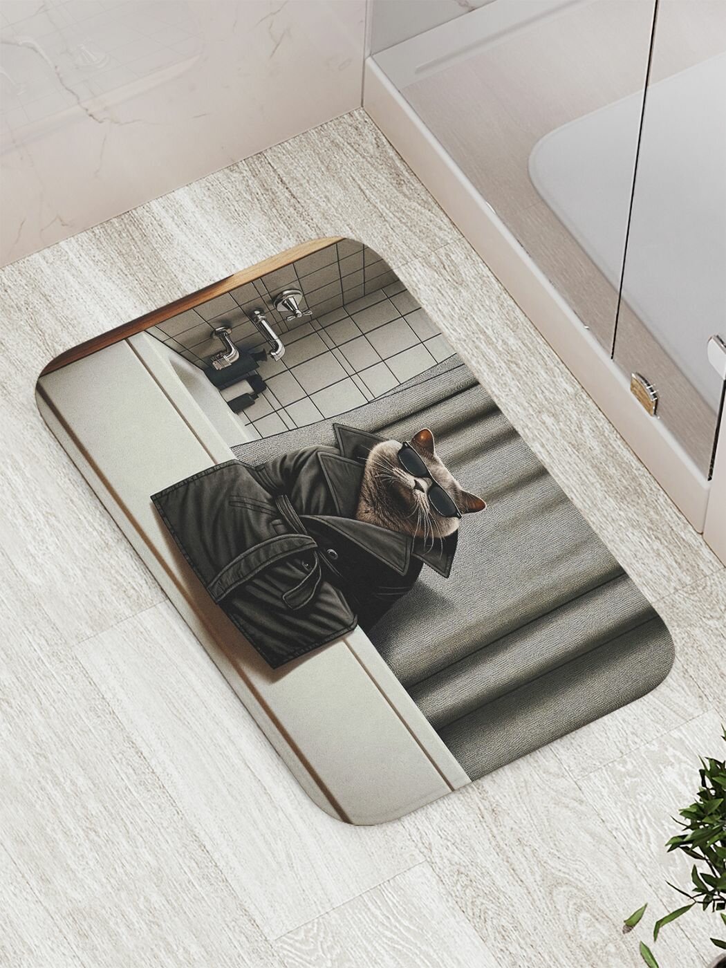 Коврик для ванной комнаты, туалета "Кот детектив" противоскользящий, 52х77 см, JoyArty