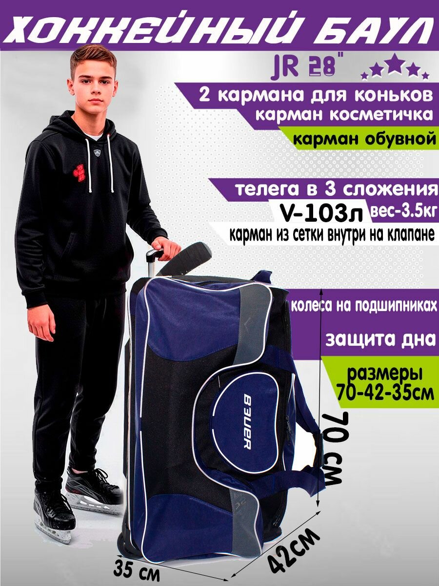 Баул хоккейный на колесах детский 24-974/8569. черн. син. BAU