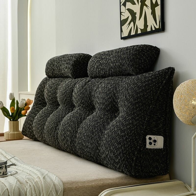 Большая треугольная подушка для изголовья, 20x60 см: с подголовником, карманом, съемный чехол, длина 60-200 см, бежевая (как на фото)